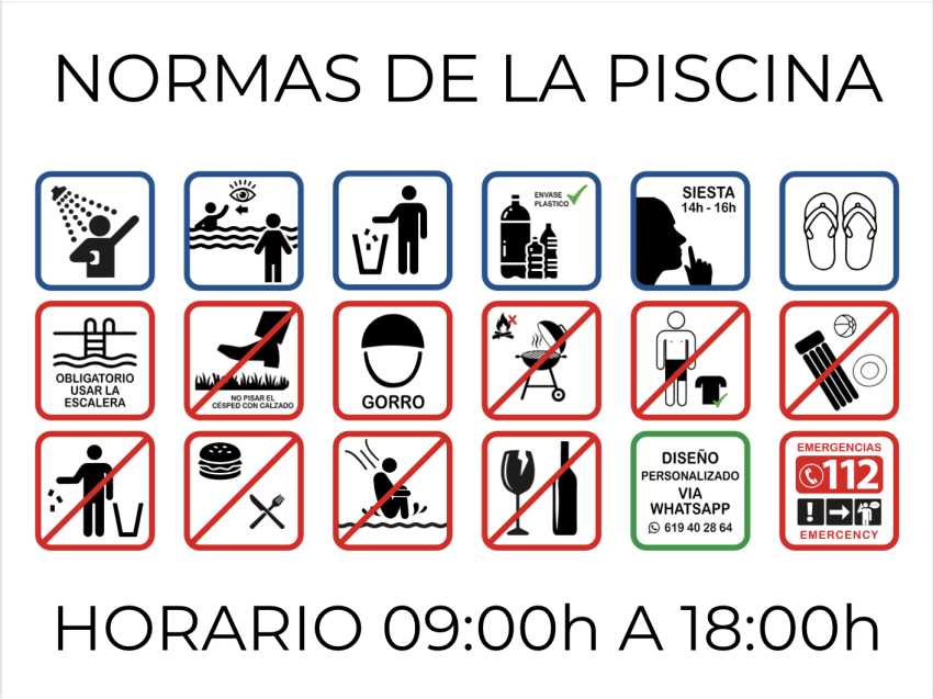 Normas de piscina Horizontal 90x60cm – Carteles de Piscina